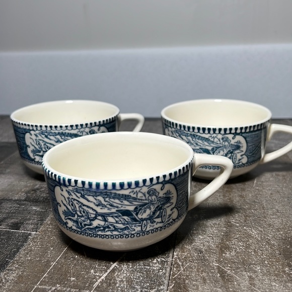 Kitchen | Vintage Ceramic Coffee Tea Cups Set 3 Blue Colonial Scene On ...